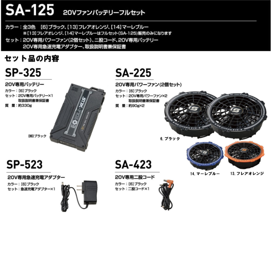 2025年新モデル シンメン S-AIR SA-125 20Vファンバッテリーフルセット 空調服ファン 熱中症対策 セット販売のみ